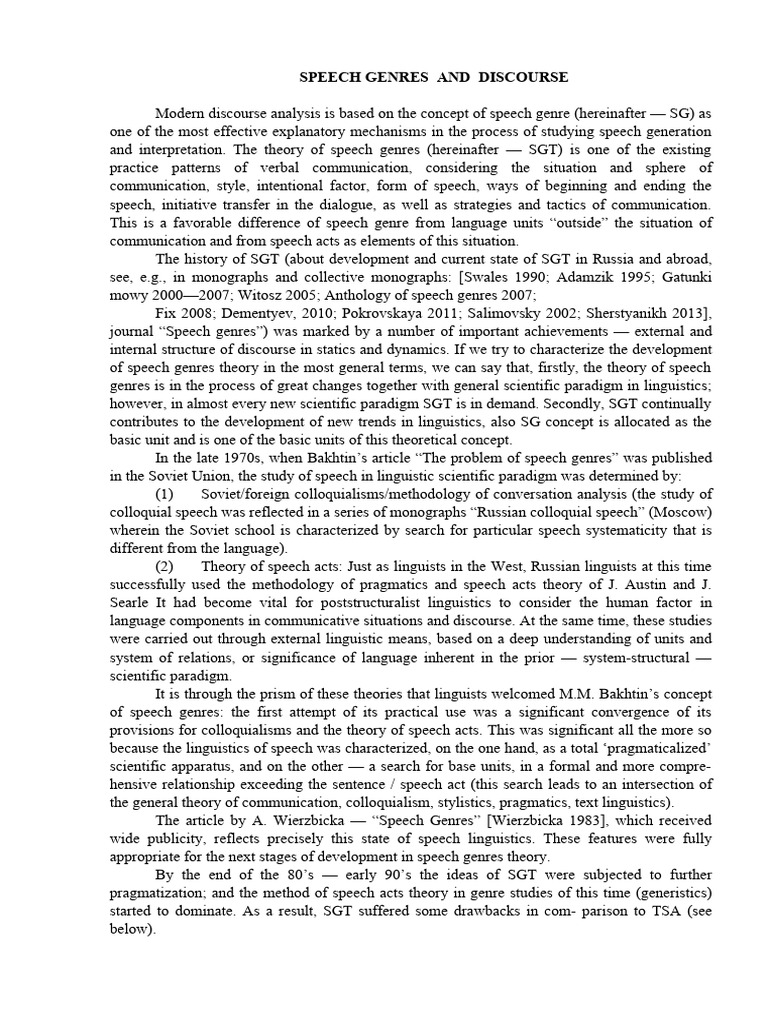 Speech Genres And Discourse Pdf Linguistics Speech