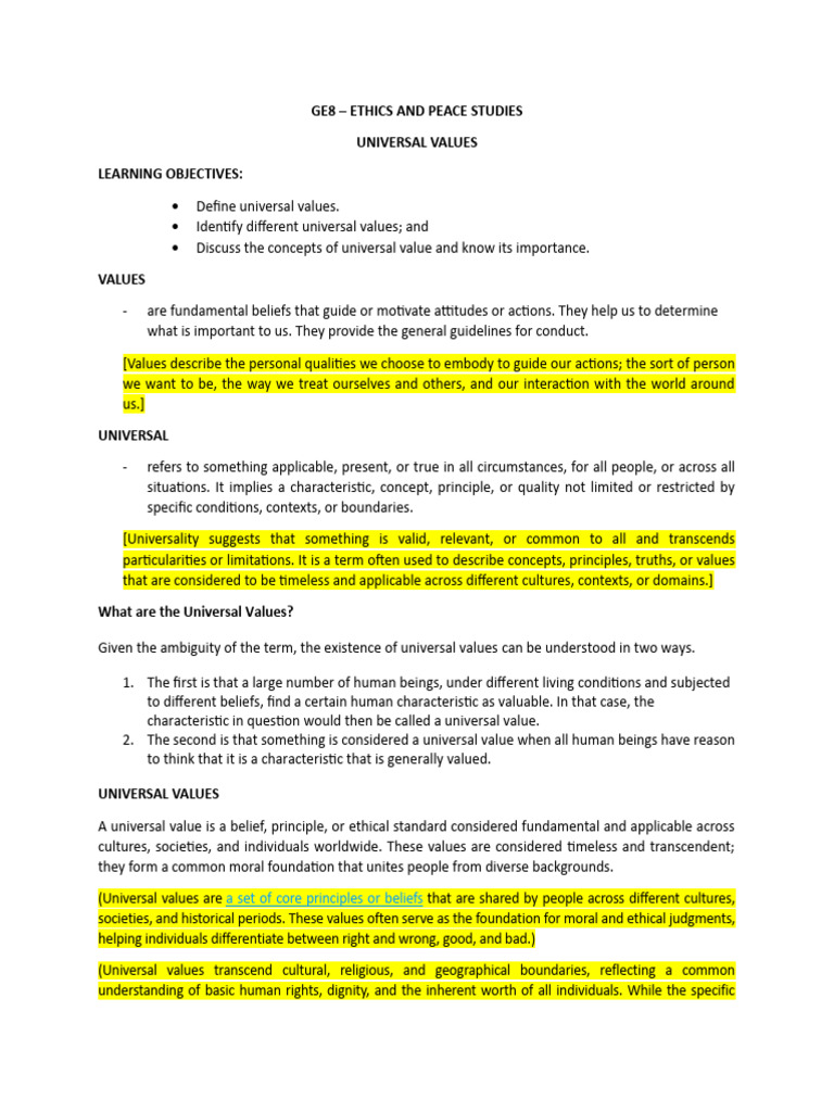 Universal Values Rep | PDF | Morality | Hedonism