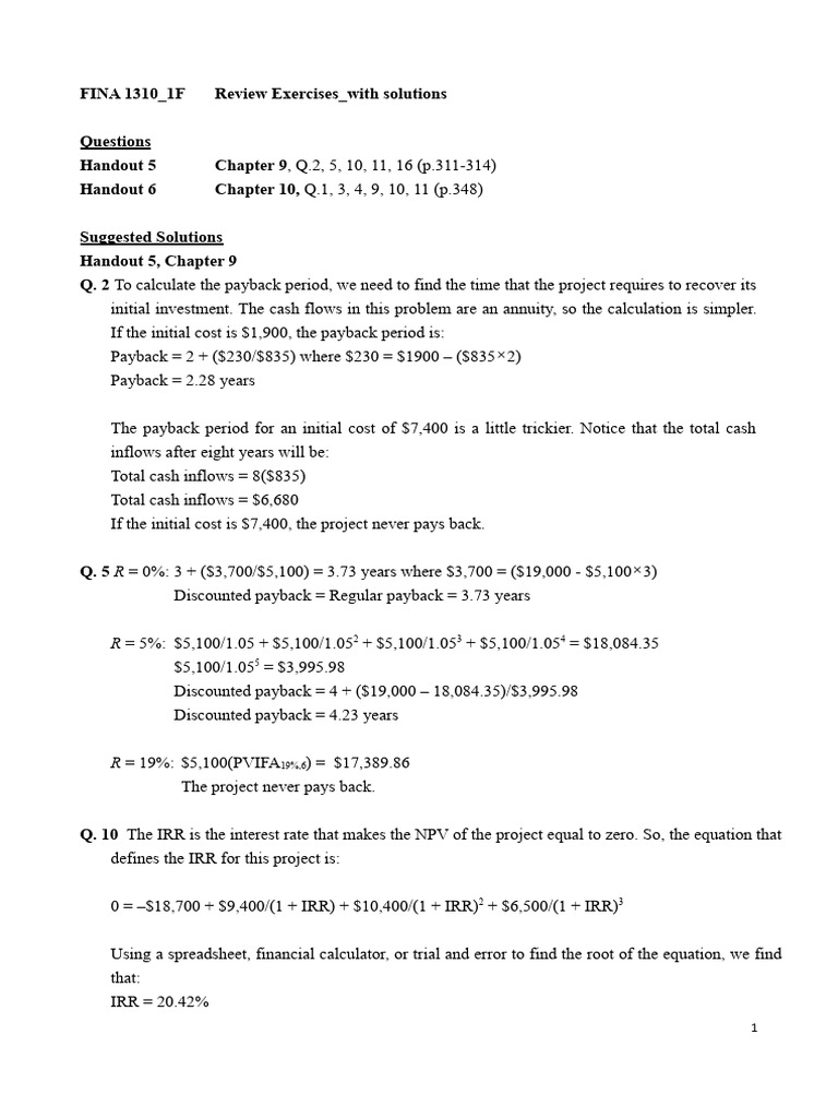 Handouts 5-6 - Review - Exercises and Solutions | Download Free PDF | Net Present Value ...