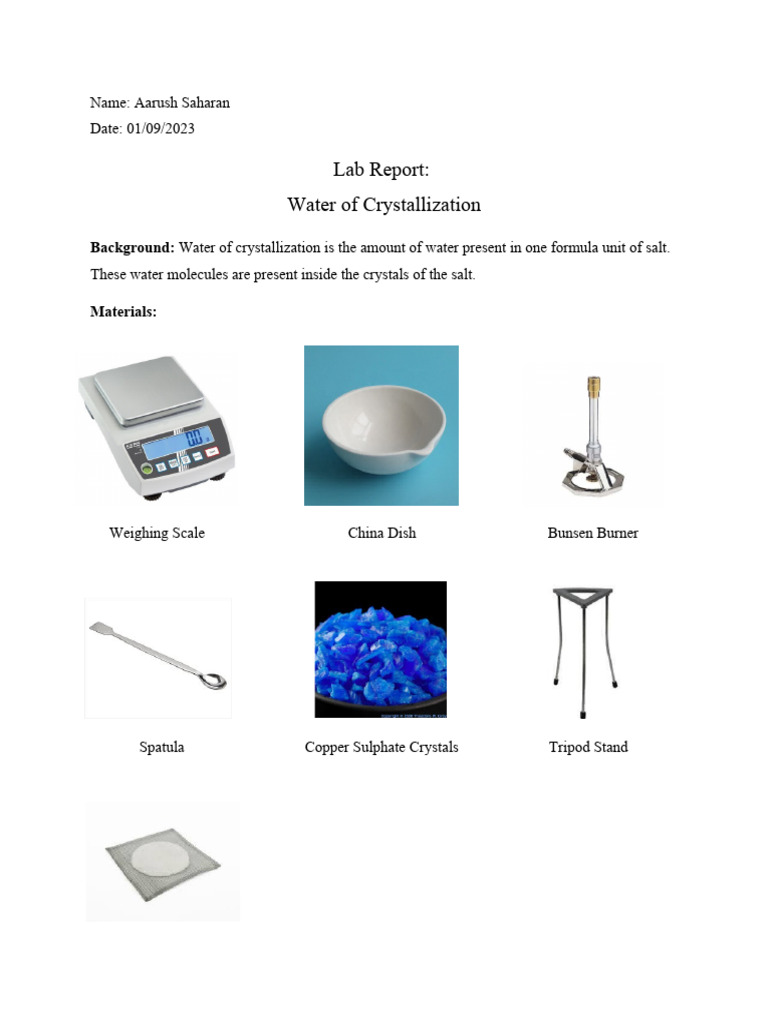 Water of Crystallization Lab | PDF