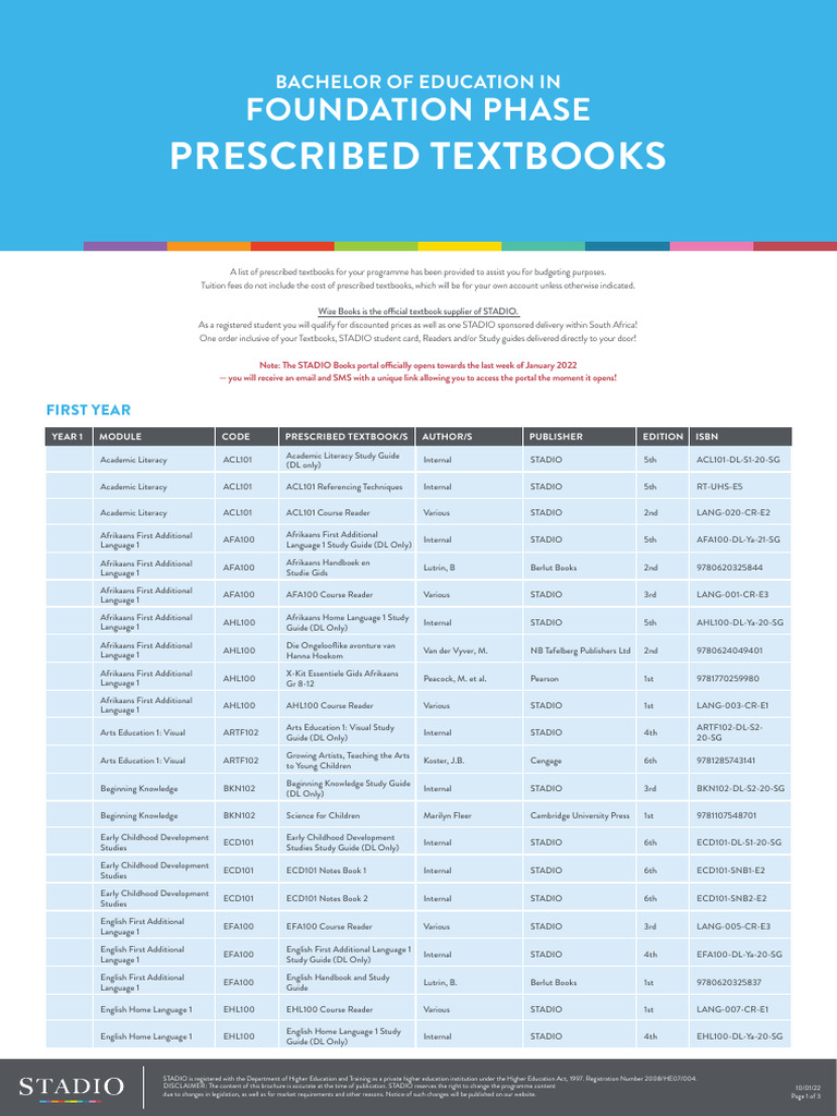 STADIO SOE Textbook BEd Foundattion Phase (Website) | PDF | Textbook ...