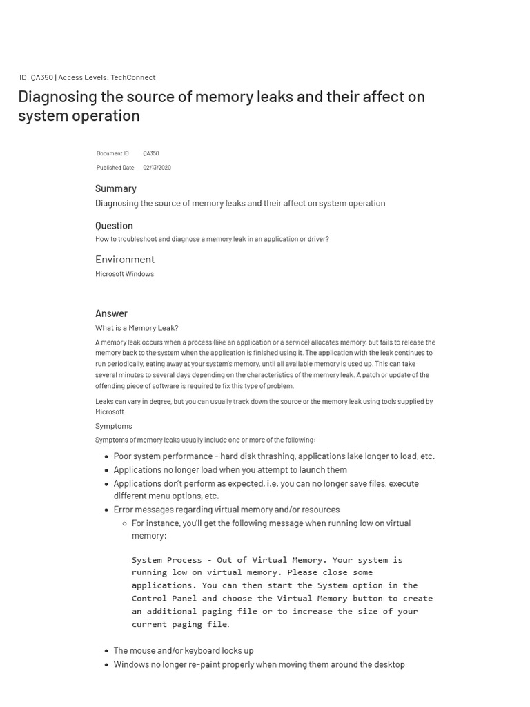Diagnosing the source of memory leaks and their affect on system ...