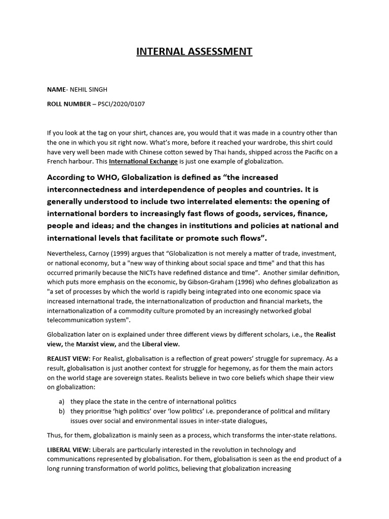 Internal Assessment | PDF | Globalization | State (Polity)