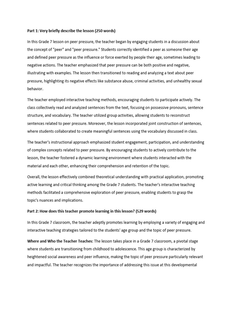 LOR-1 Peer Pressure Grade 7 | PDF | Teachers | Learning