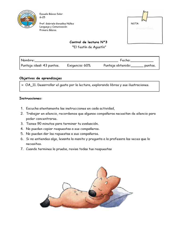 El Festín de Agustín. Primero Básico | PDF