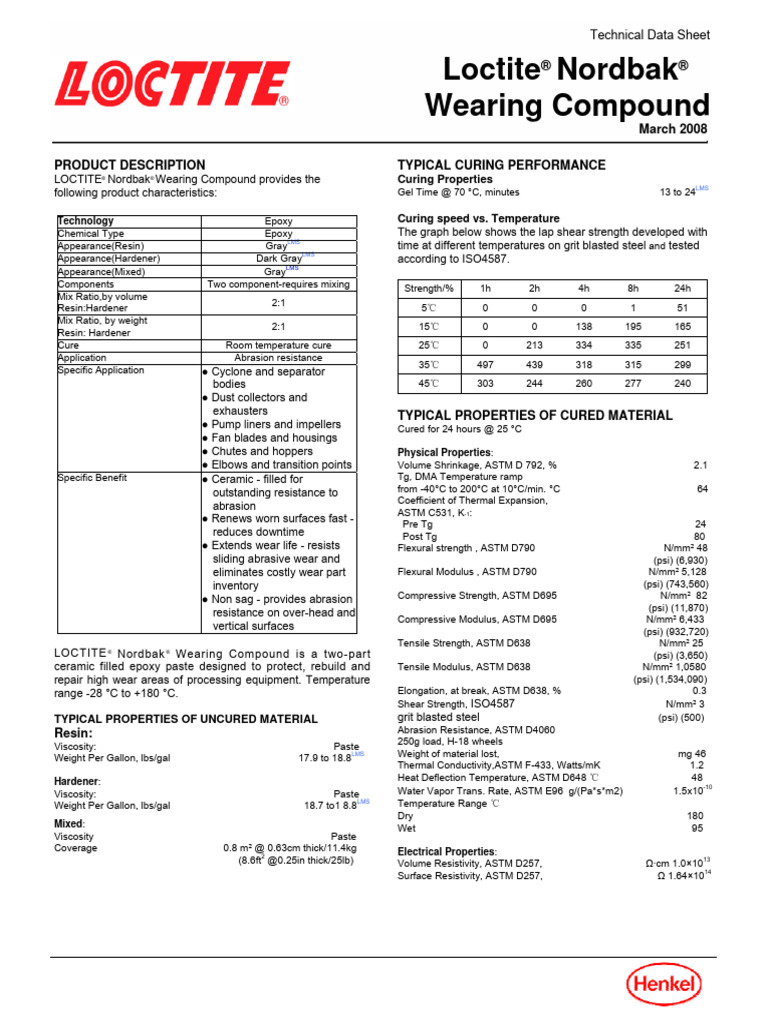 TDS Loctite Nordbak Wearing - Compound | PDF | Epoxy | Trademark