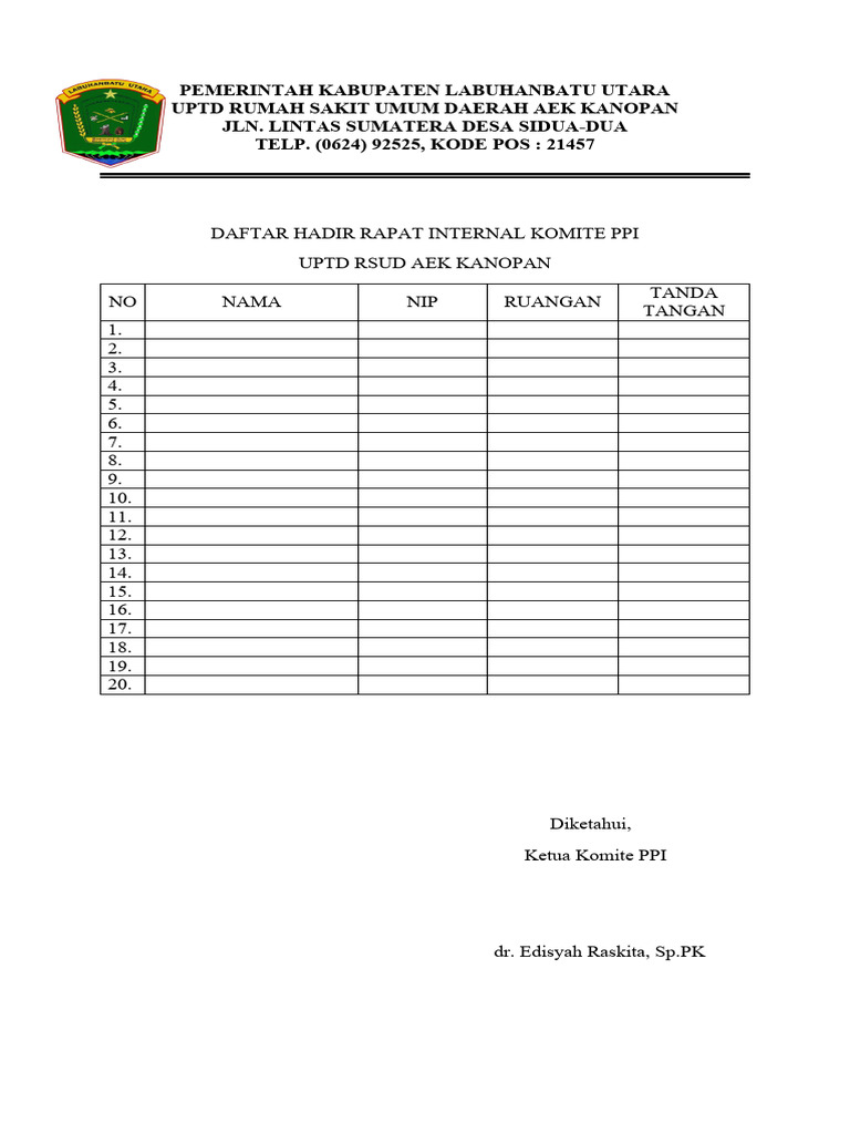 Daftar Hadir Rapat Internal Ririn | PDF