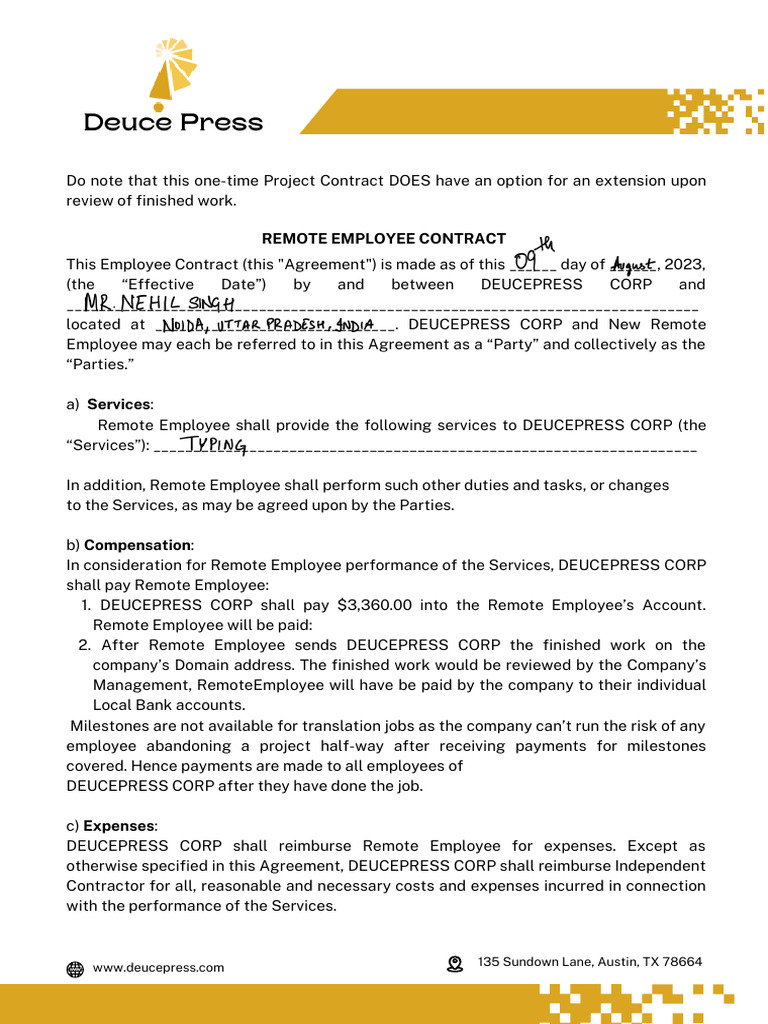 Remote Employee Contract Guide | PDF | Employment | Legal Remedy