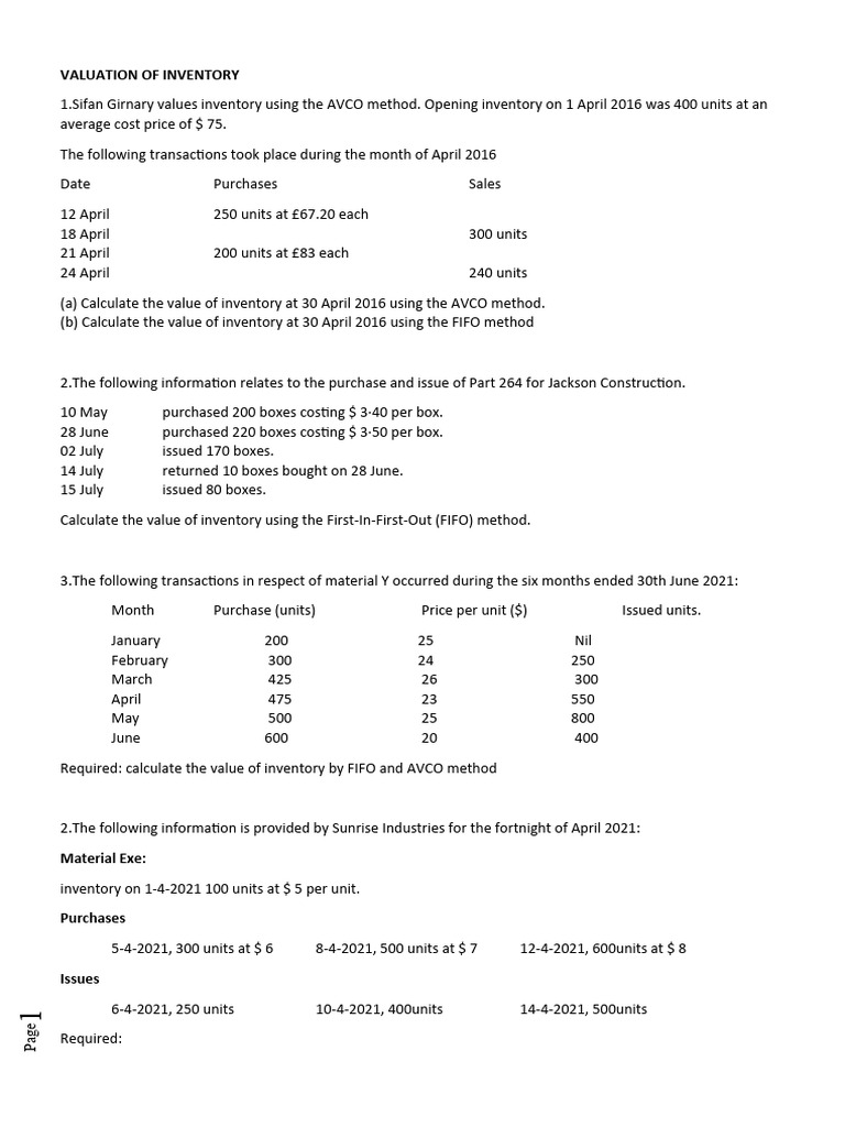 As - Inventory Valuation - Fifo - Avco | PDF | Management Accounting ...