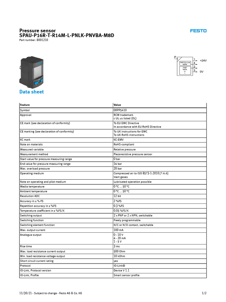 Pressure Sensor Spau p16r T r14m L PNLK Pnvba m8d | PDF | Electrical ...