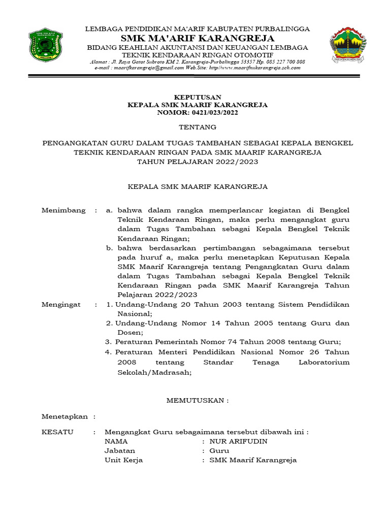 SK Kepala Laboratorium Terbaru | PDF