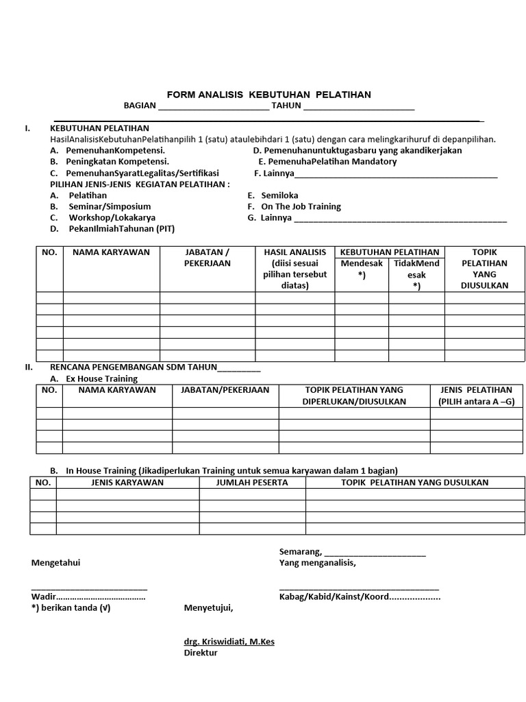 Form Analisis Kebutuhan Pelatihan | PDF Form Analisis Kebutuhan Pelatihan | PDF
