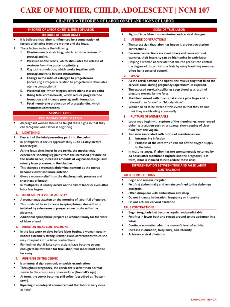 Chapter 3 Theories of Labor Onset and Signs of Labor | PDF | Childbirth ...
