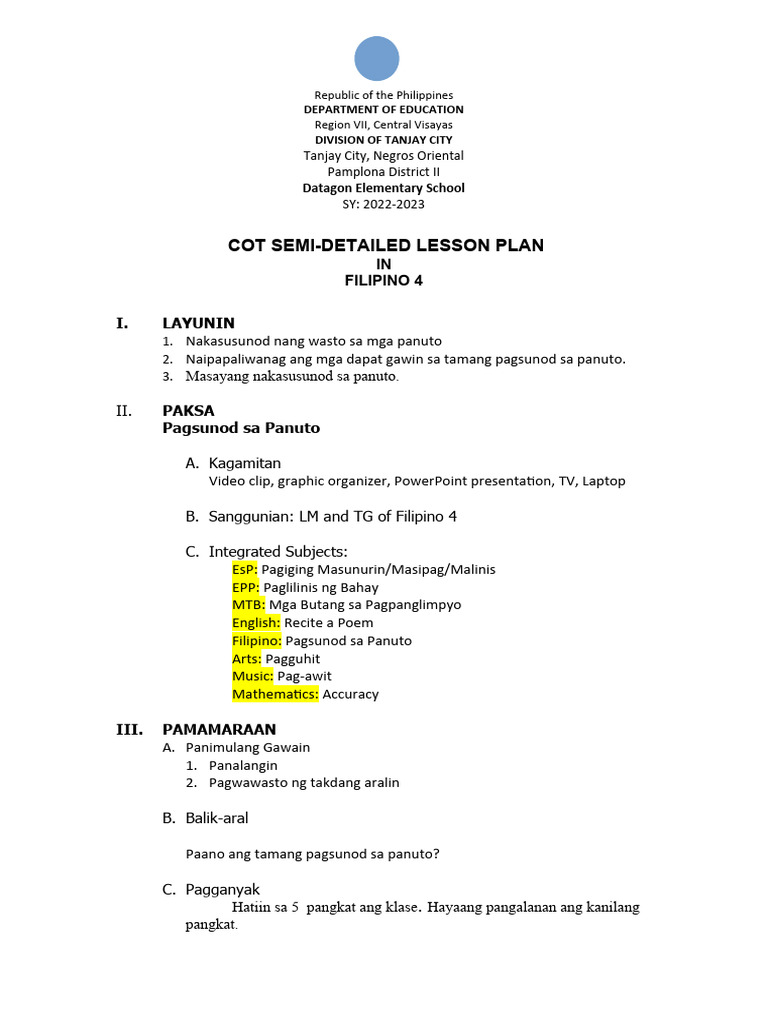 COT Filipino 3rd Quarter | PDF