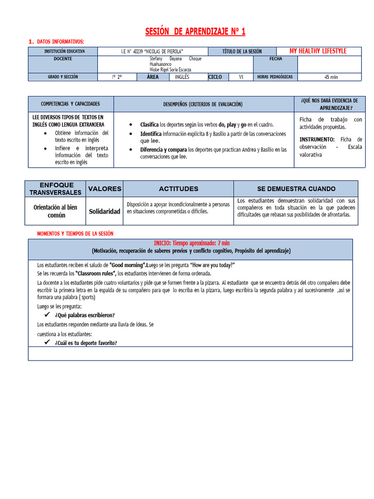 SESIÓN DE APRENDIZAJE Stefff | PDF | Aprendizaje | Evaluación