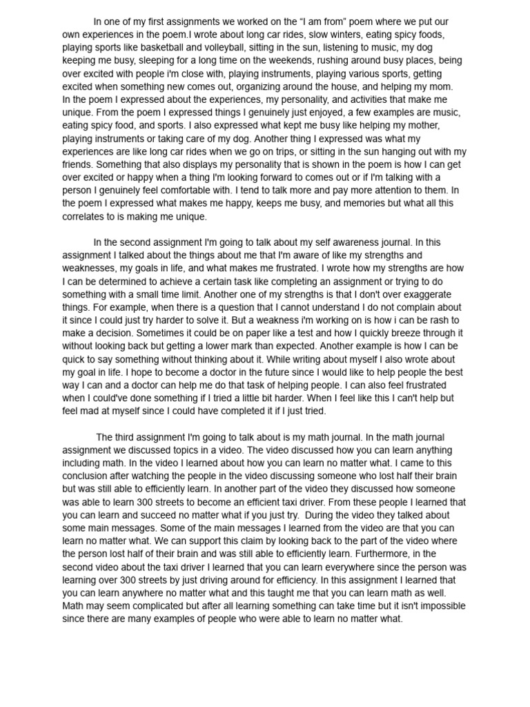 Written Assignment For Unit 1 - Self Awareness | Download Free PDF ...