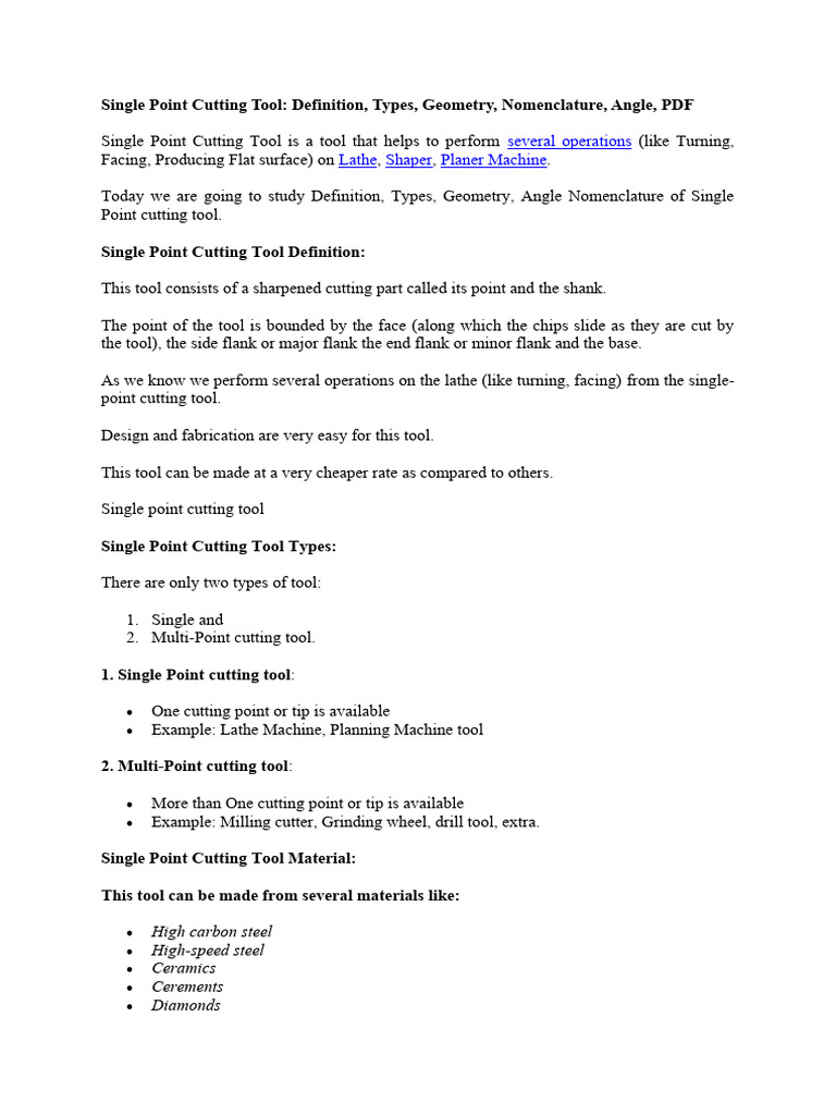 Single Point Cutting Tool Definition, Types, Geometry, Nomenclature, Angle, PDF | PDF ...