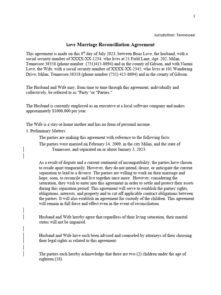 Tennessee Marriage Reconciliation Agreement | PDF | Child Support | Alimony