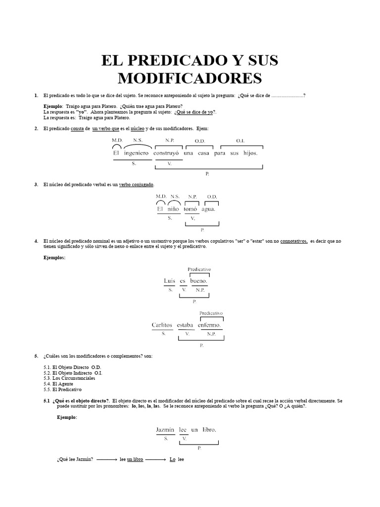 Predicado y Sus Modificadores | PDF | Predicado (Gramática) | Verbo