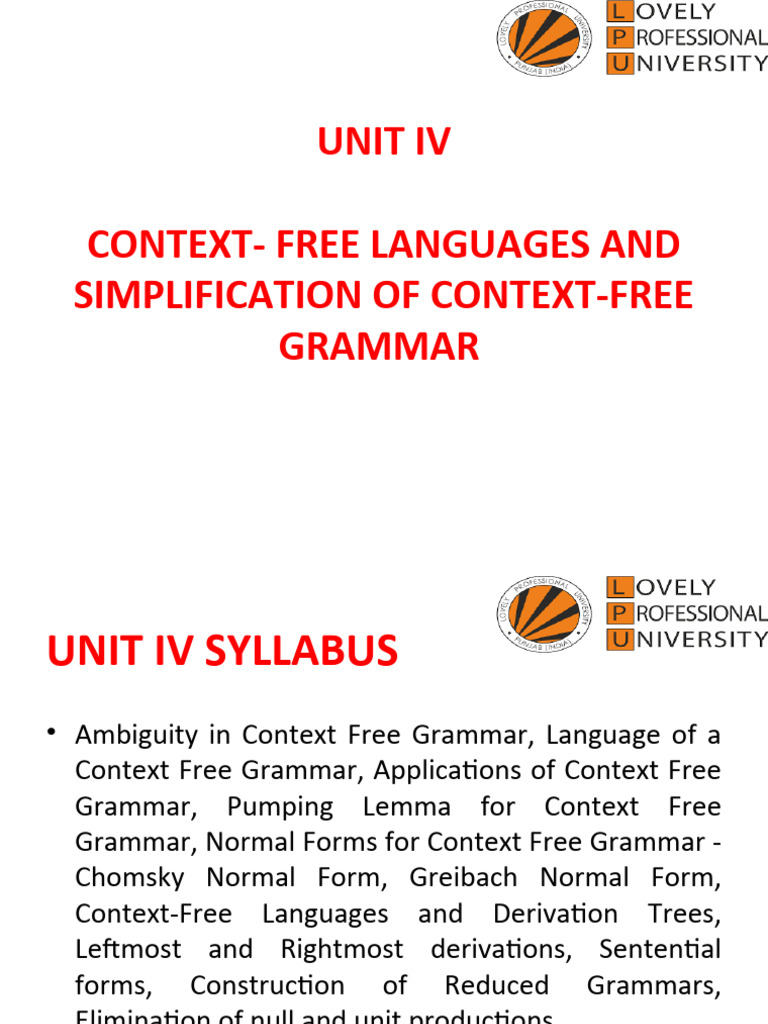 Unit IV Context Free Languages | PDF | Parsing | Computer Programming