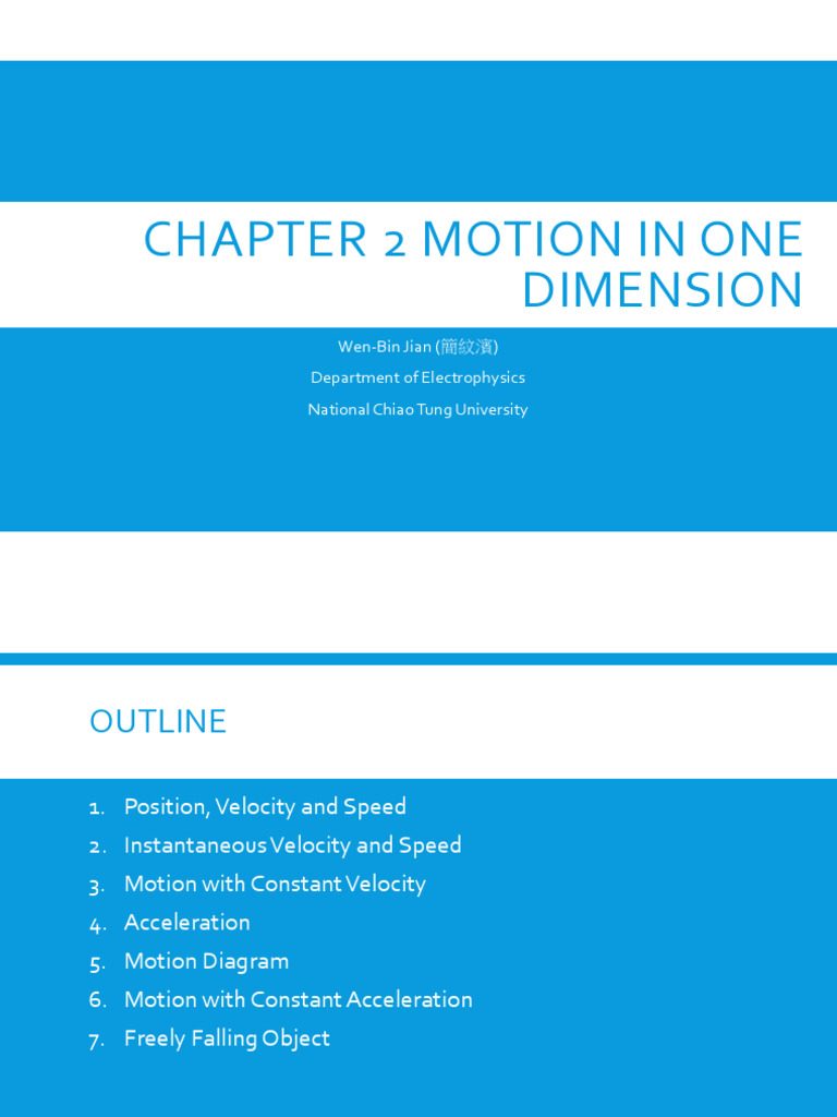 Motion in One Dimension Explained | PDF | Velocity | Acceleration