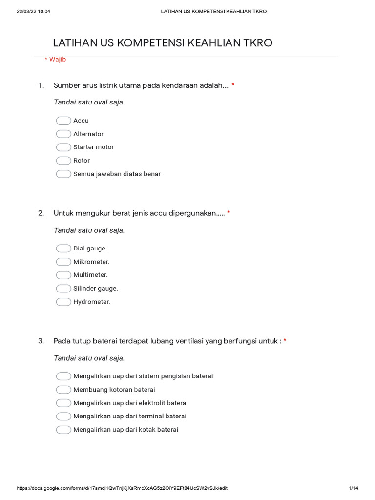 2 Kompetensi Keahlian Tkr Google Formulir Pdf
