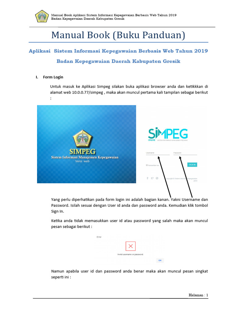 Panduan Simpeg BKD Gresik | PDF