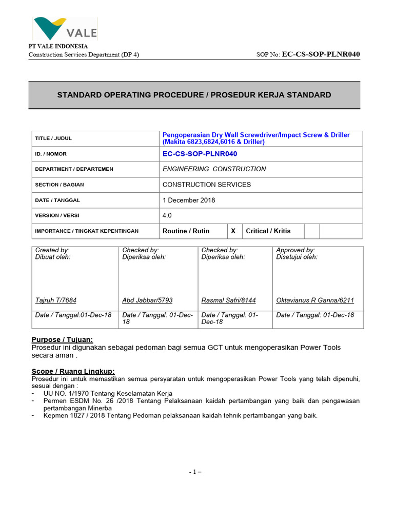 Prosedur Pengoperasian Alat Impact | PDF