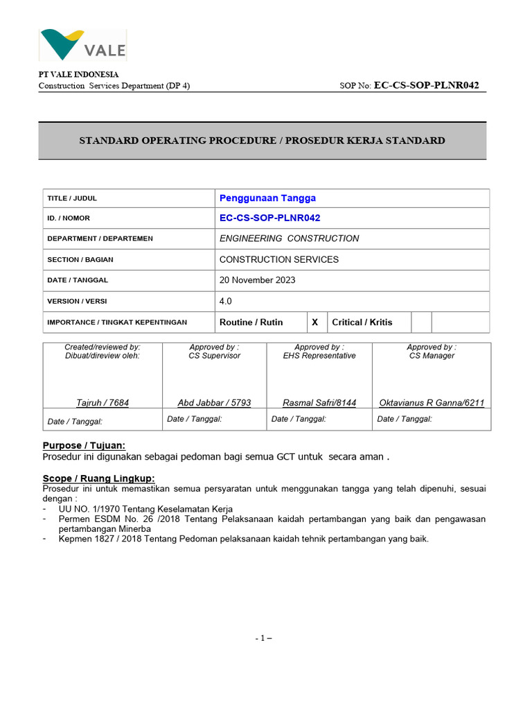 Prosedur Penggunaan Tangga Aman | PDF