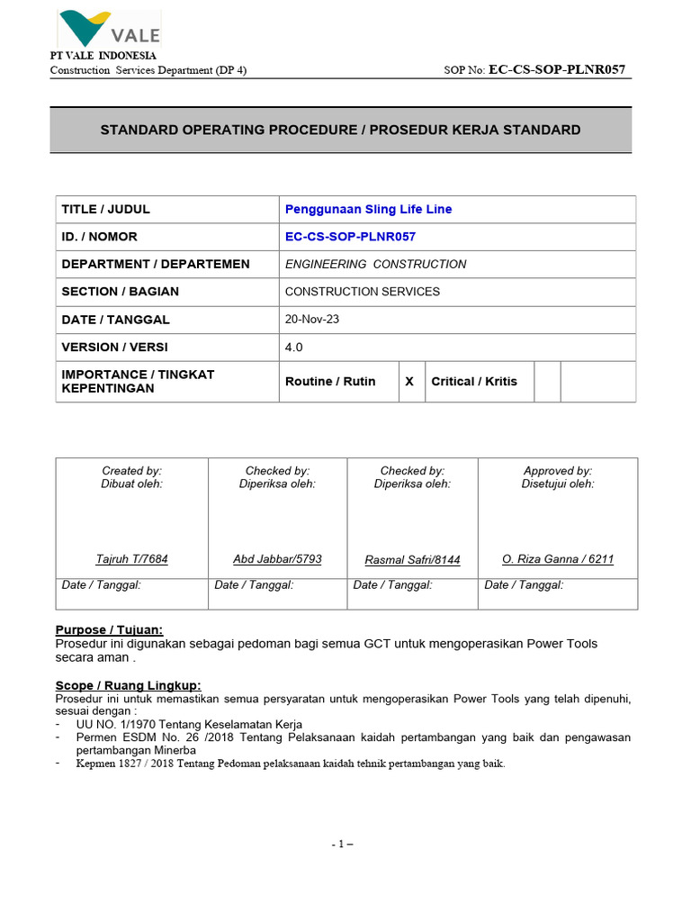SOP - Sling Life Line | PDF
