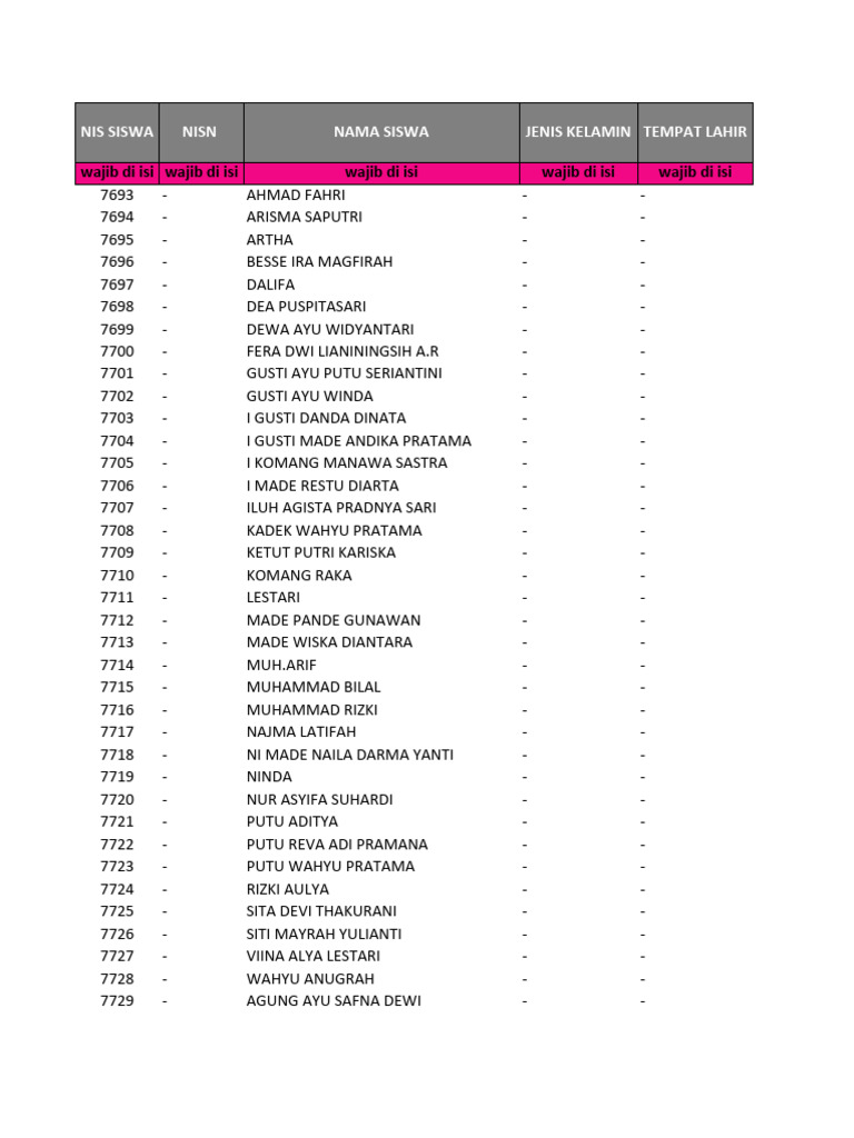 Template Data Siswa | PDF