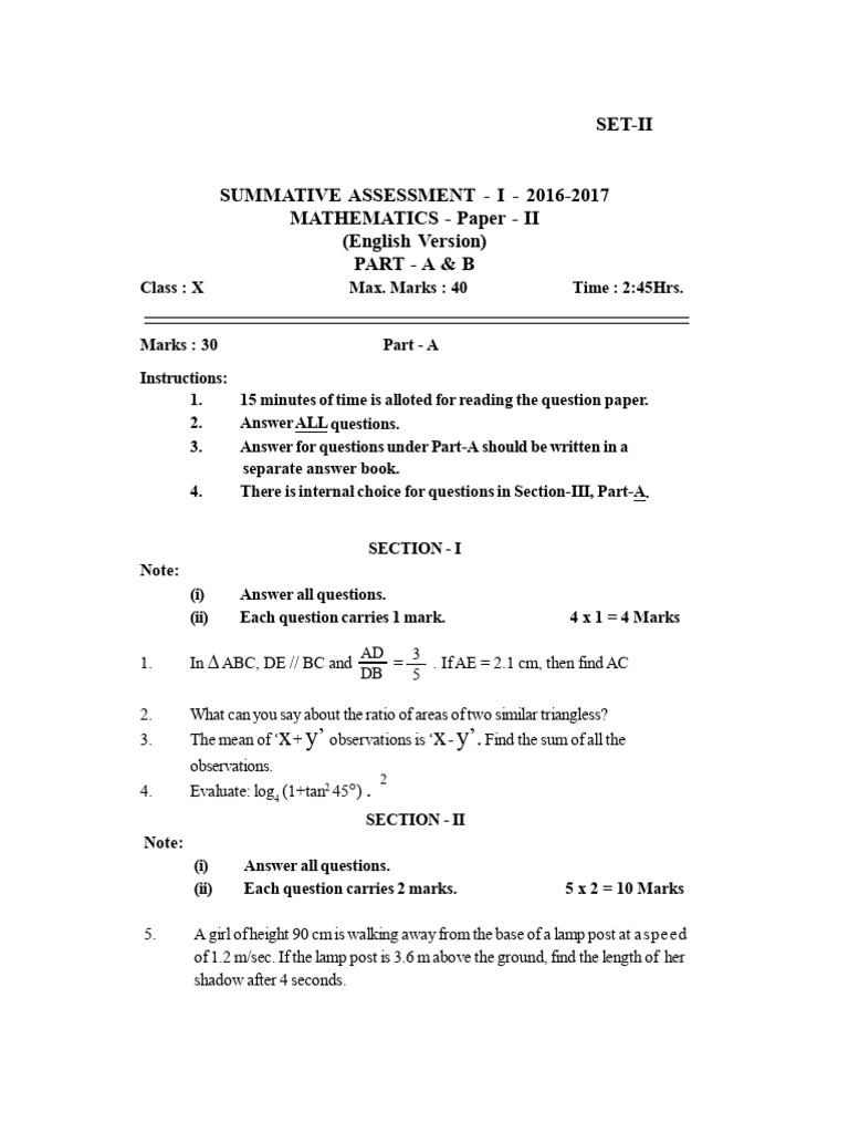 X Class Paper II EM PDF Elementary Geometry Elementary Mathematics