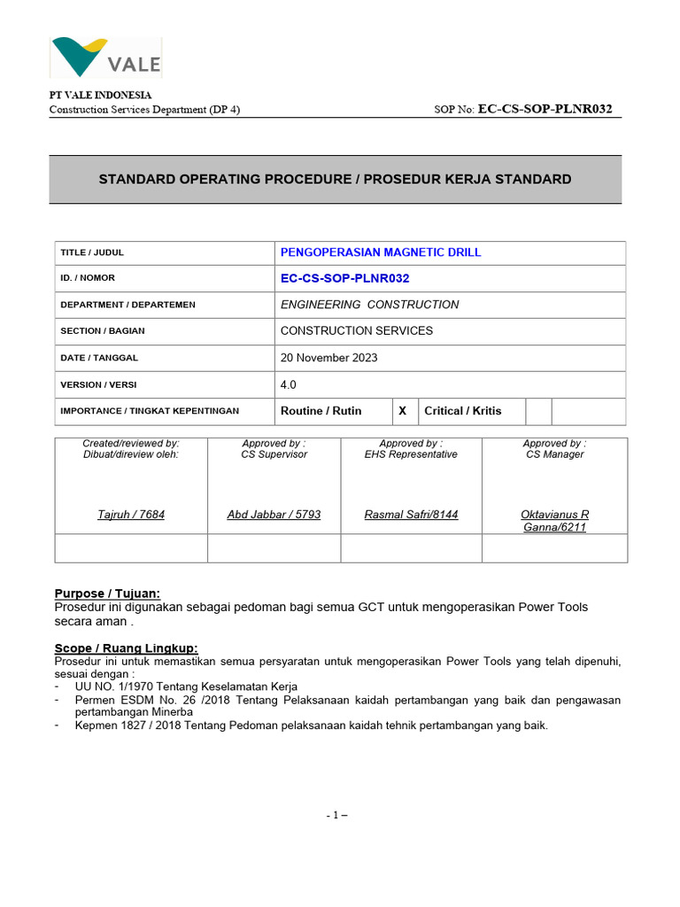 SOP Magnetic Drill | PDF