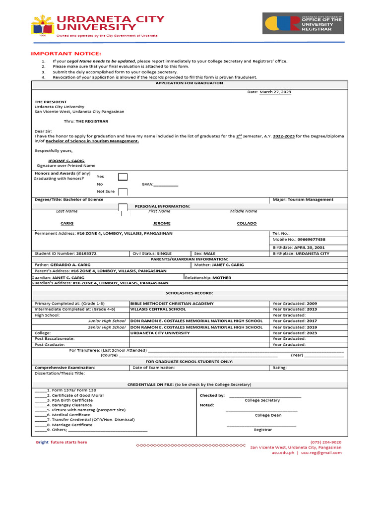 UCU Graduation Application Form | PDF