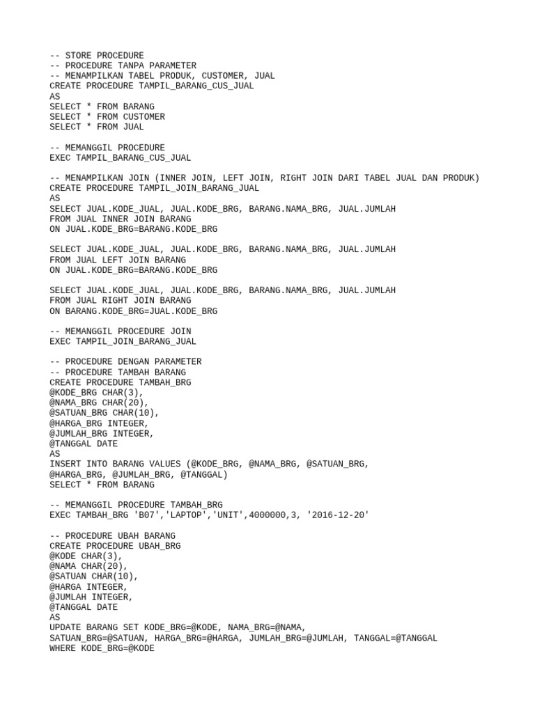 Latihan SBD (Store Procedure) | PDF