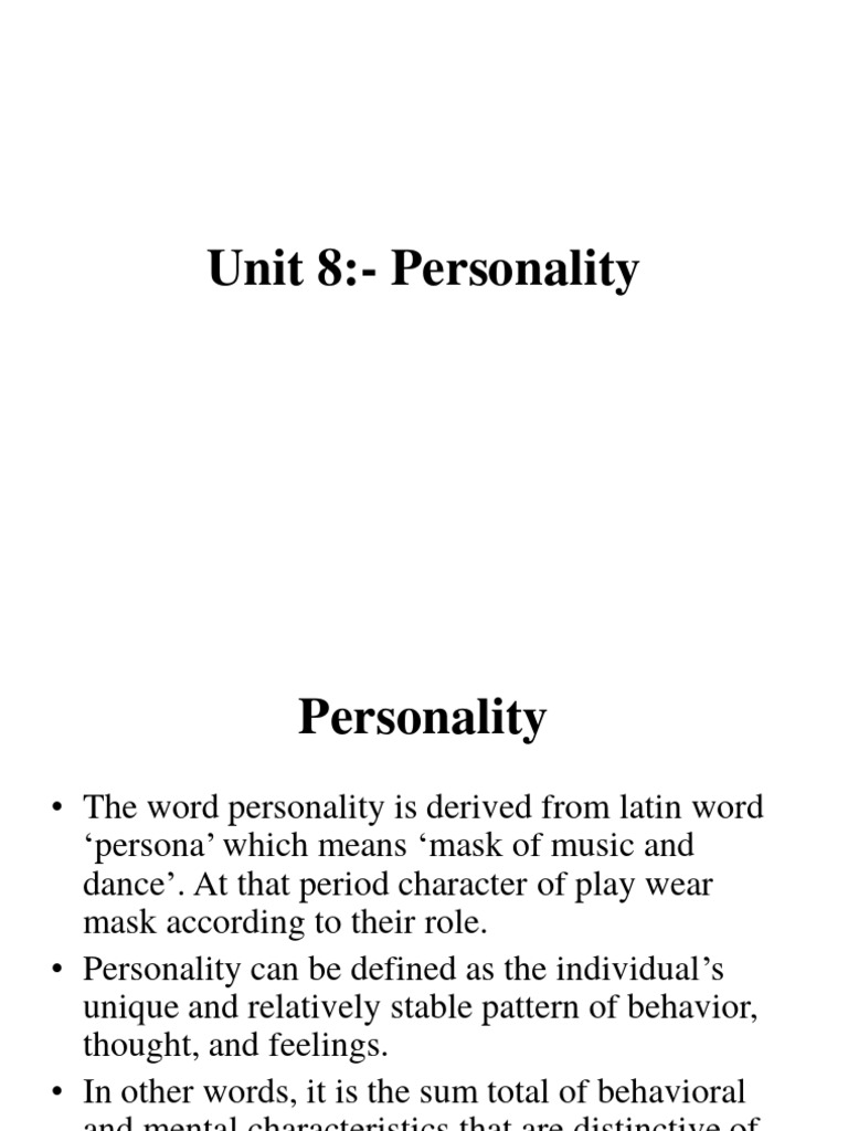 Unit 8 Personality | PDF | Id | Extraversion And Introversion