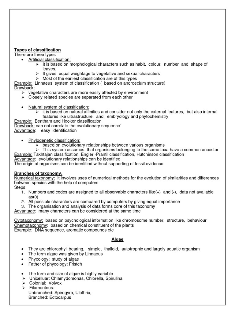 Algae Notes | PDF | Taxonomy (Biology) | Algae