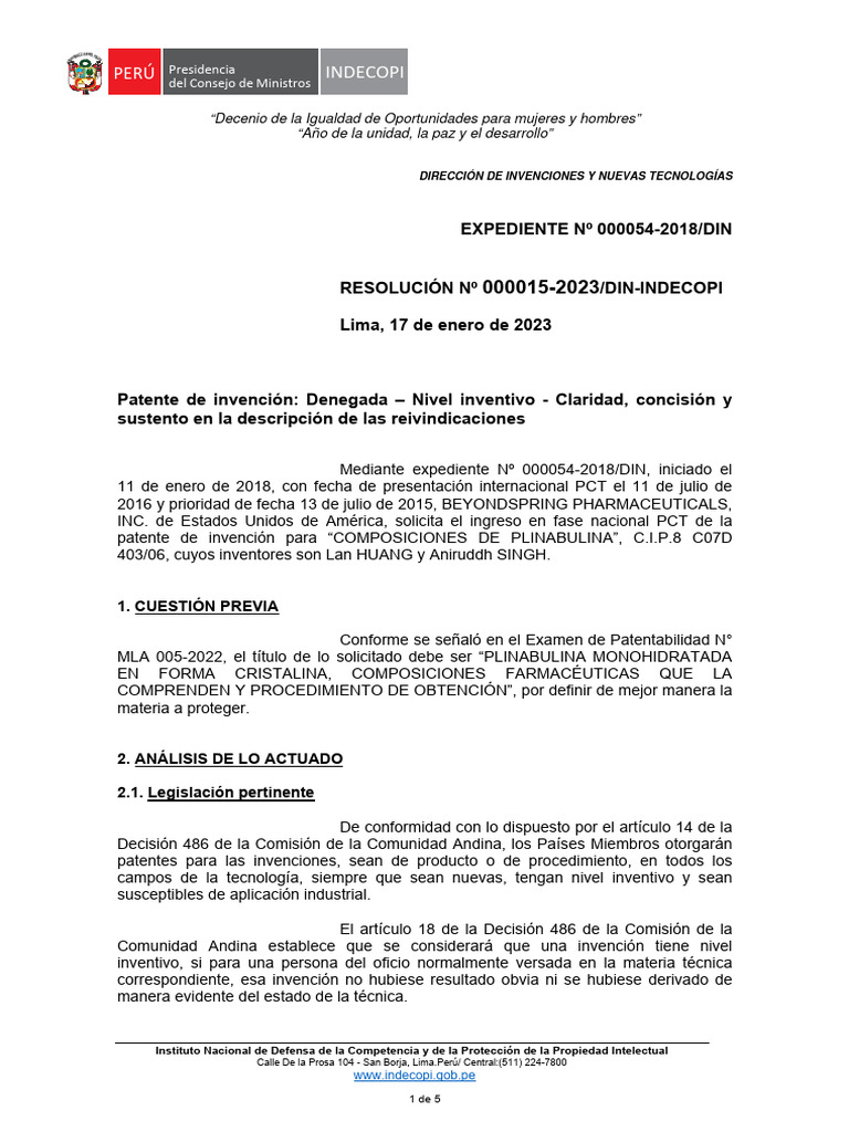 Solicitud de Patente de Invención Denegada - INDECOPI | PDF | Patentar ...