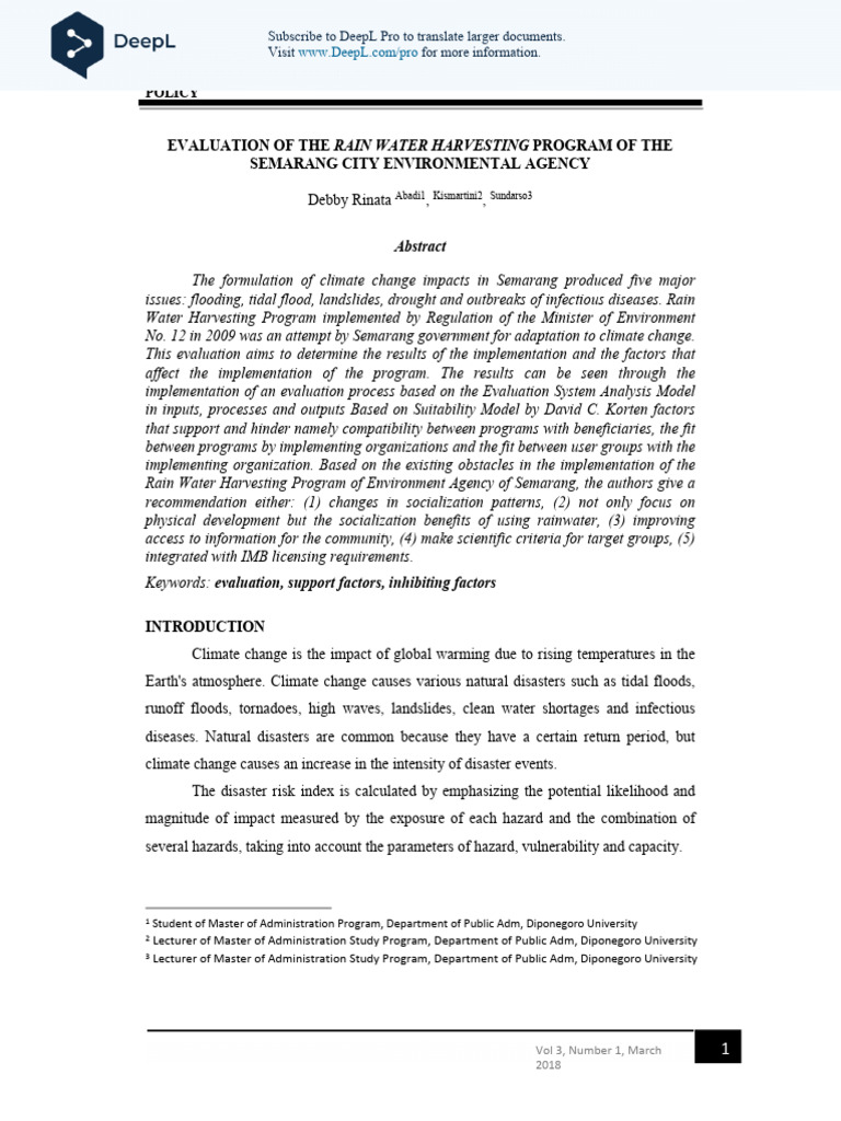 Journal of Public Policy and Management - Evaluation of Rain Water ...