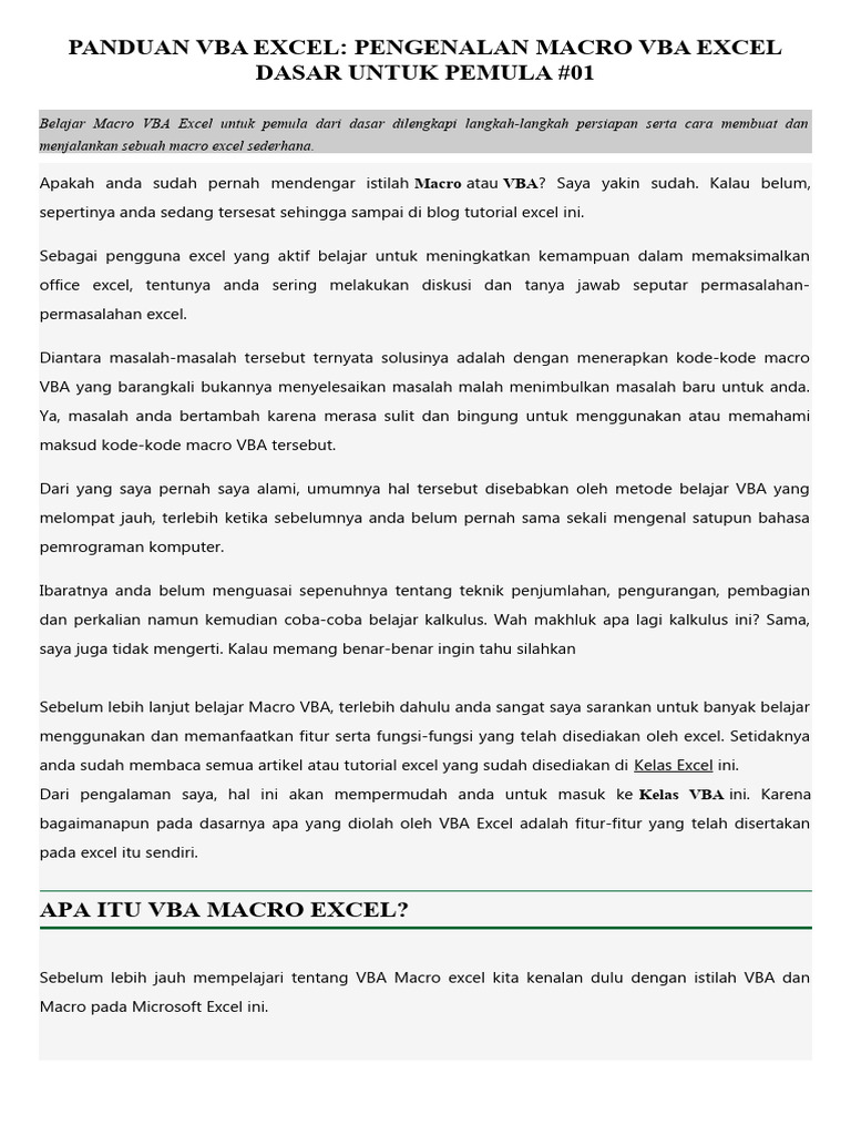 VBA EXCEL Pemula 1 | PDF