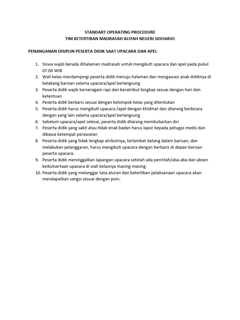 SOP Disiplin Upacara Madrasah Sidoarjo | PDF