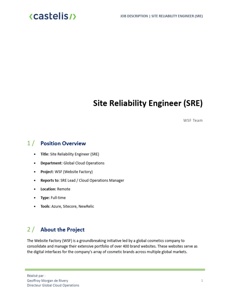JD - Site Reliability Engineer (Sre) - WSF - 20230906 | PDF | Cloud Computing | Microsoft Azure