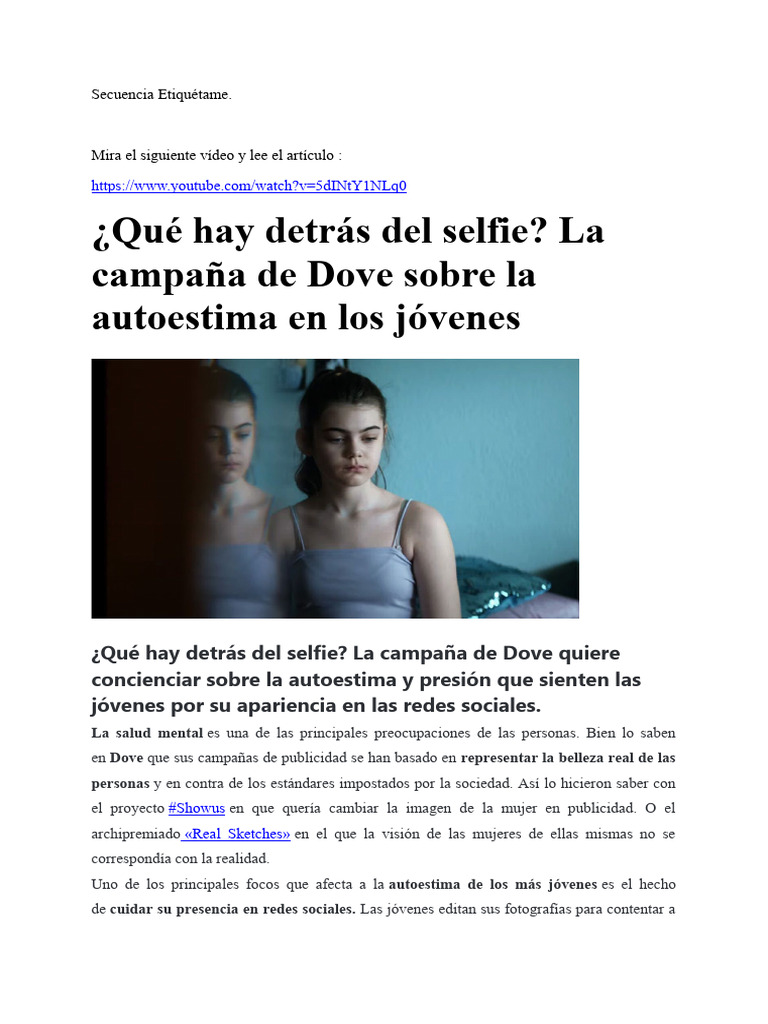 Cmpana Dove | PDF | Selfie | Autoestima