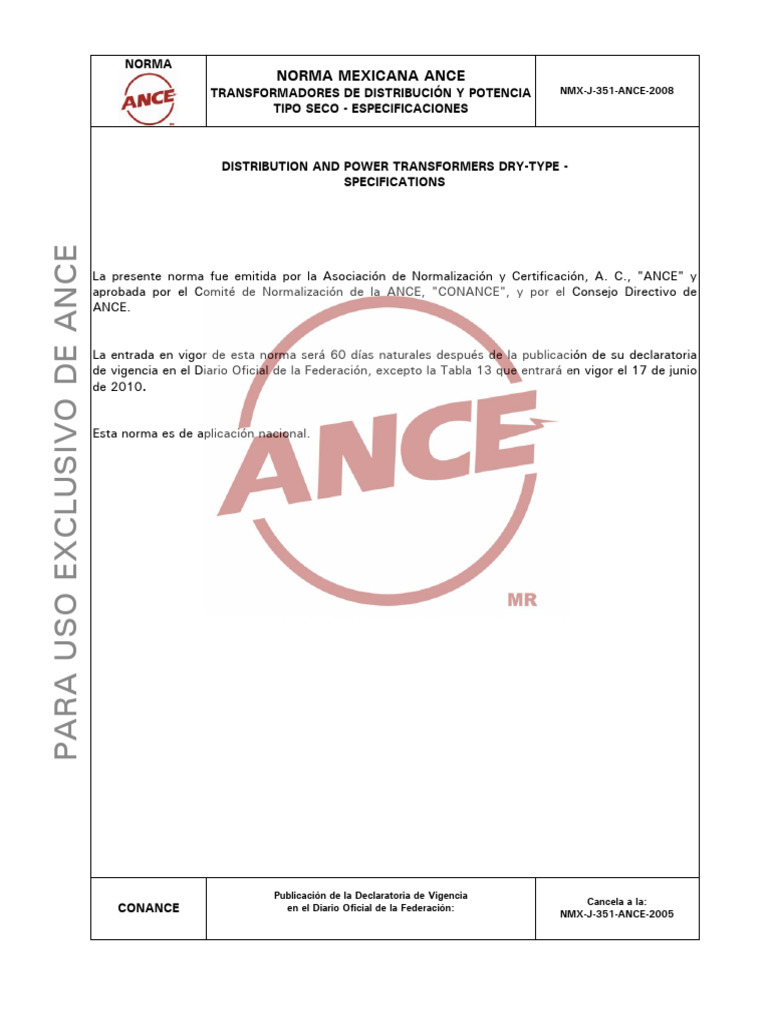 Norma Transformadores Secos ANCE | PDF | Transformador | Inductor