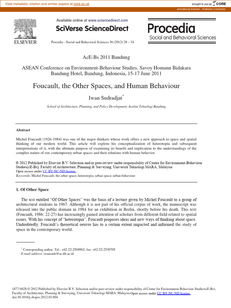 Foucault, The Other Spaces, and Human Behaviour | PDF | Space | Michel ...