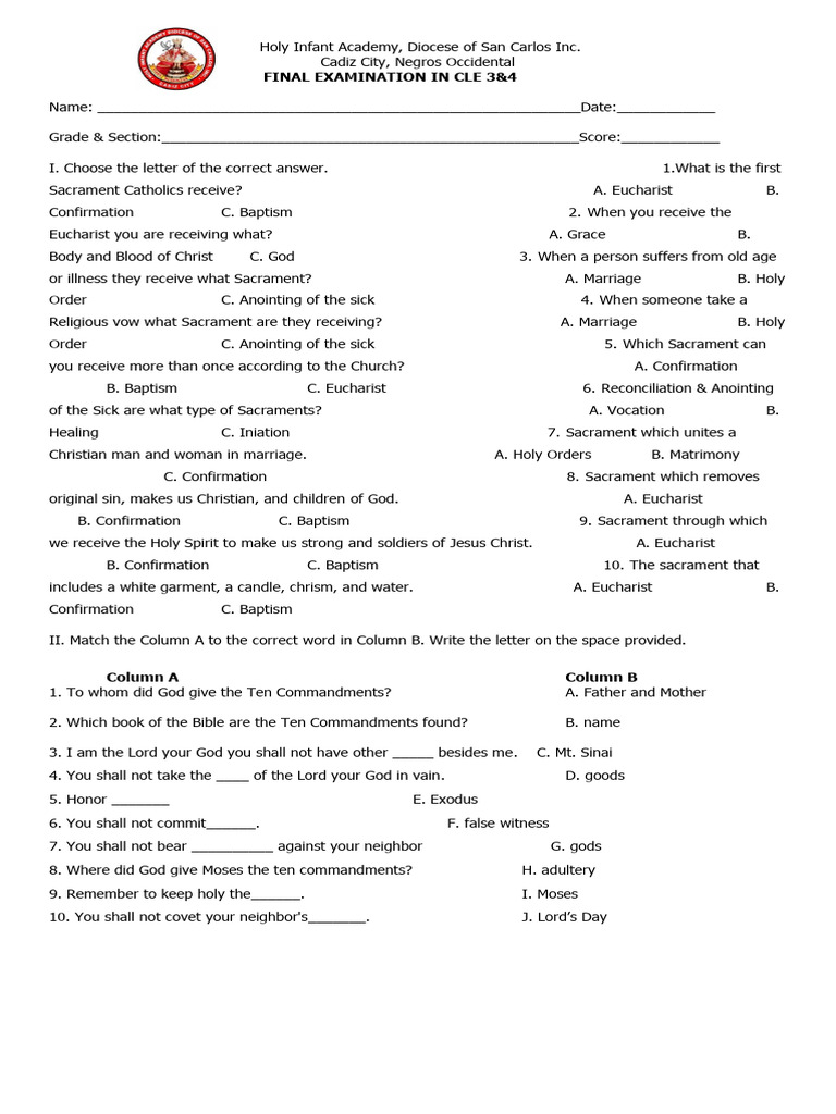 Final Cle 3&4 | PDF | Sacraments | Confirmation