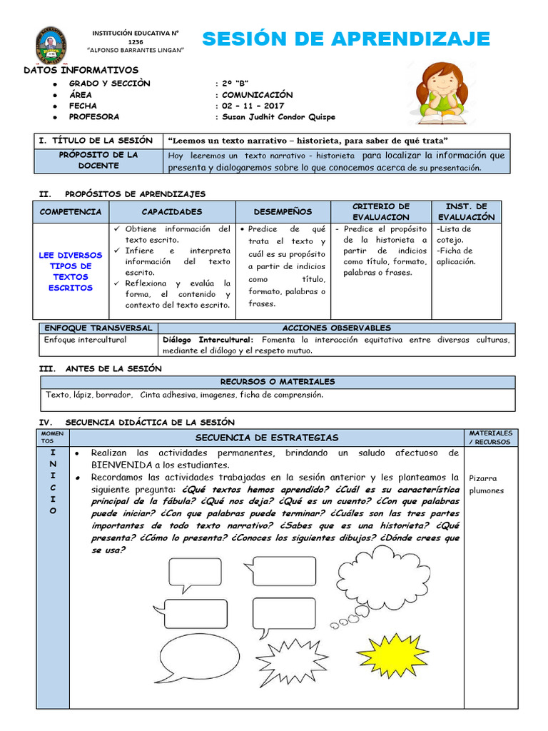 Sesion 02-11 Leemos Historietas | PDF | Evaluación | Cómics