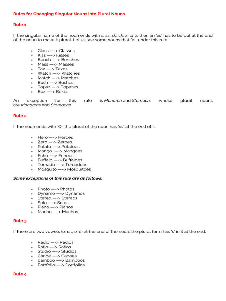 Rules For Changing Singular Nouns Into Plural Nouns | PDF | Plural ...