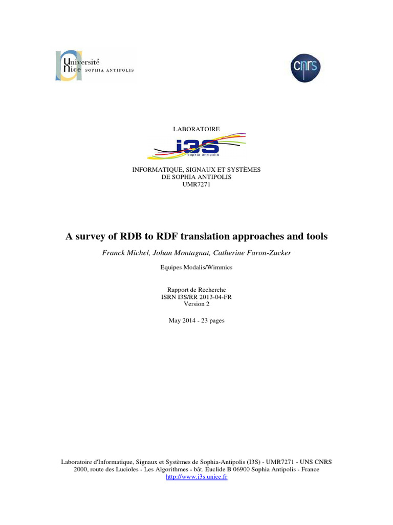 A Survey of RDB-RDF Approaches - Tools | PDF | Resource Description Framework | Databases