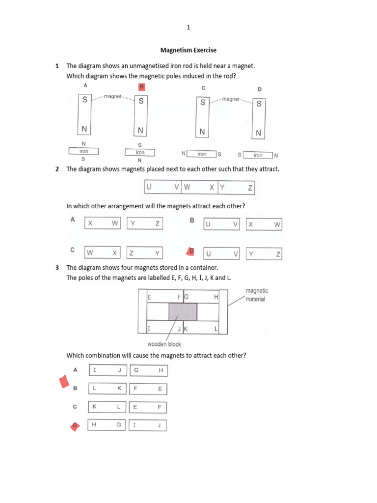 Magnetism Exercise | PDF | Magnet | Magnetism